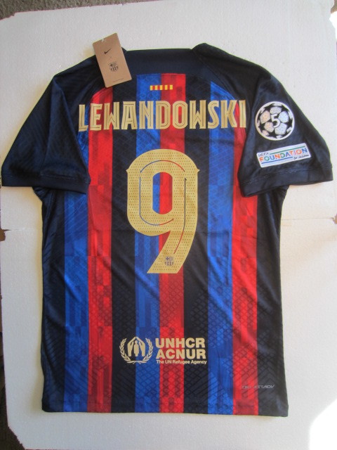 Robert Lewandowski FC Barcelona UCL Match Slim Blue Home Soccer Jersey ...