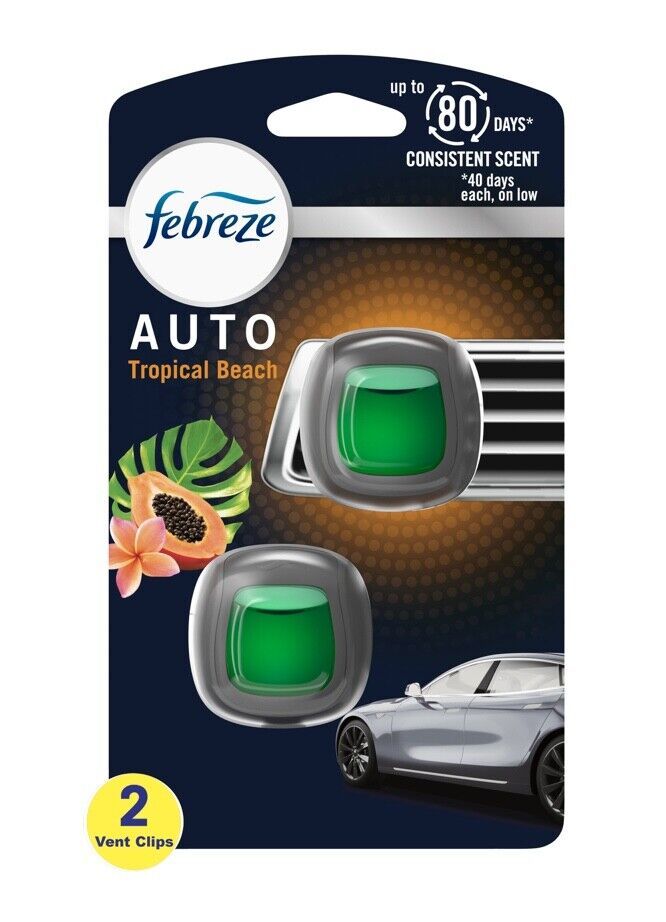 Febreze Car Vent Clip Air Freshener, Tropical Breeze, .06 Fl. Oz Each ...