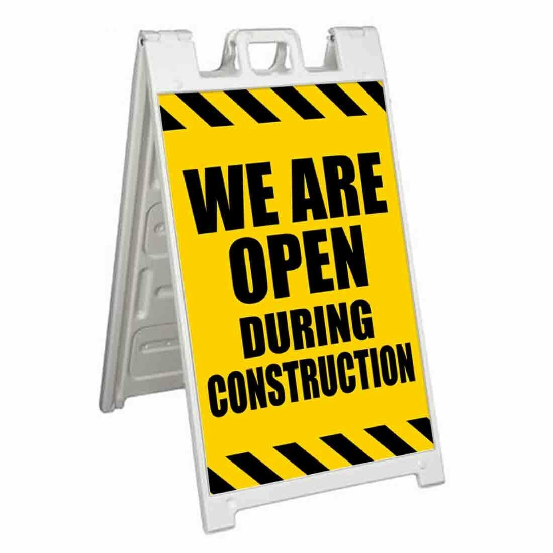 OPEN DURING CONSTRUCTION Signicade 24x36 Aframe Sidewalk Sign Banner ...
