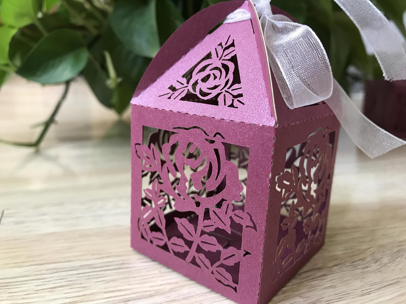 100pcs Burgundy Red Gift Packaging Box with Ribbon,laser Cut Wedding ...