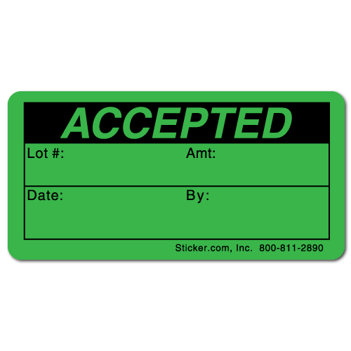 ACCEPTED, Quality Control Green Dayglo Fluorescent, Roll of 100 ...