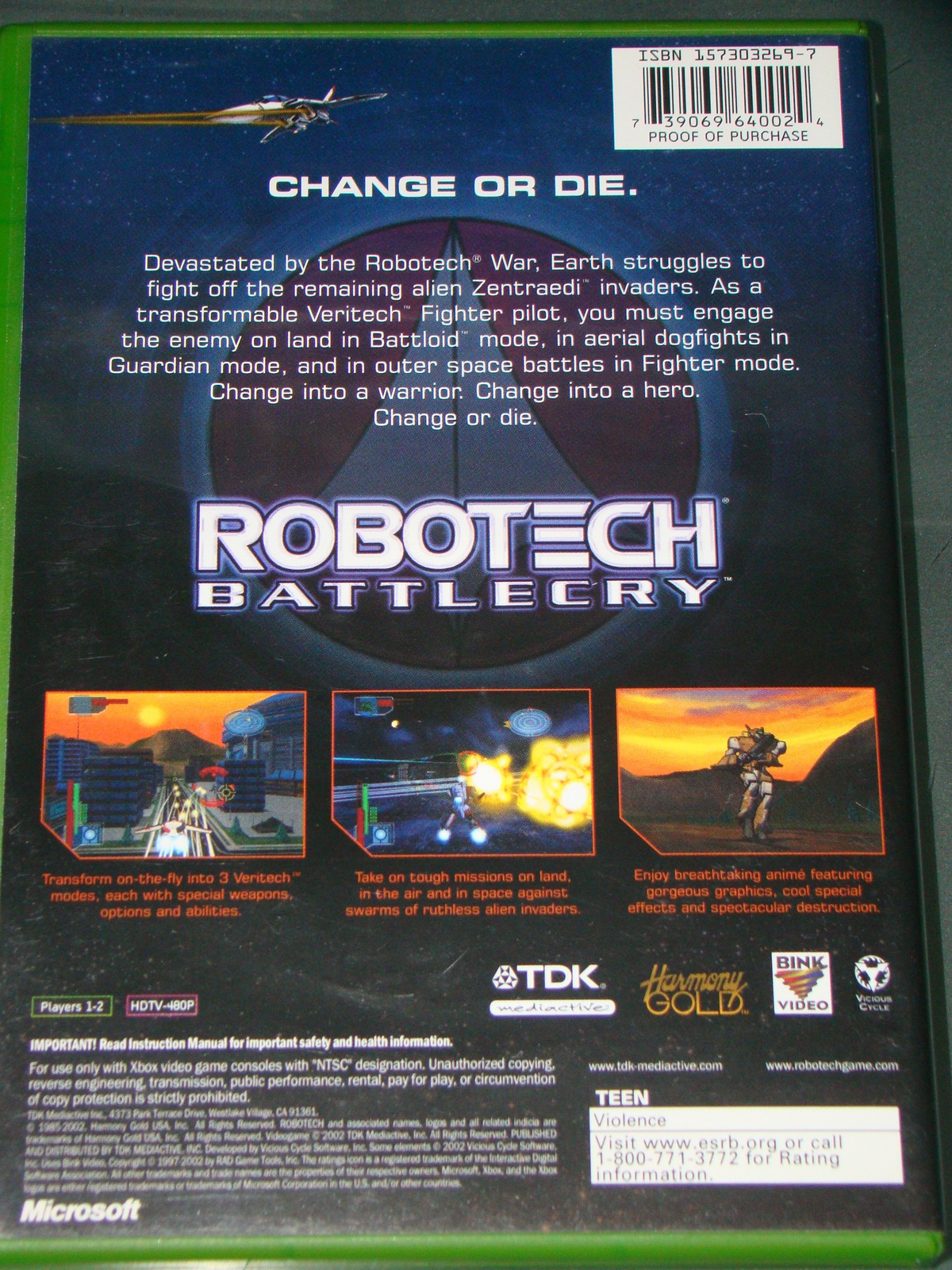 XBOX - ROBOTECH BATTLE CRY (Complete with Manual) - Video Games