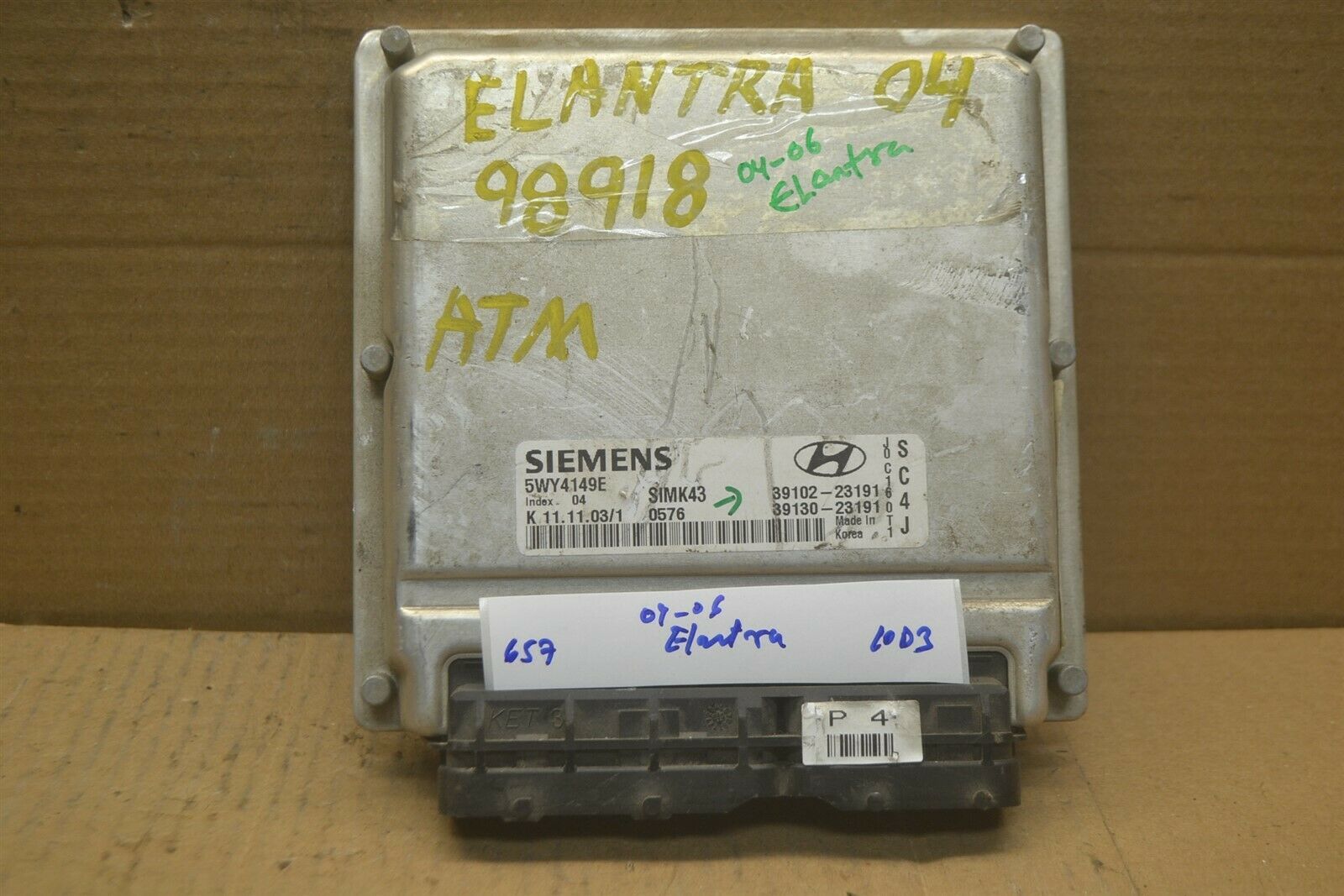 03-06 Hyundai Elantra Engine Control Unit ECU 3910223191 Module 657 ...