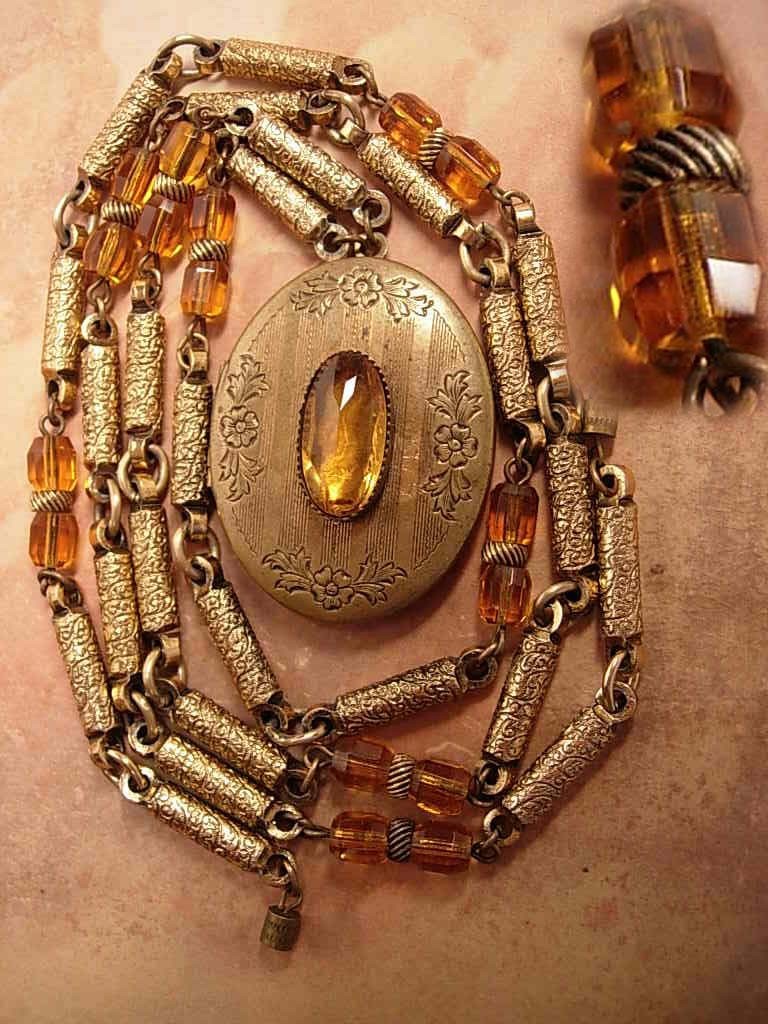 ANtique Art Deco Golden citrine Locket necklace - Necklaces & Pendants