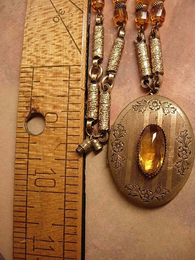 ANtique Art Deco Golden citrine Locket necklace - Necklaces & Pendants