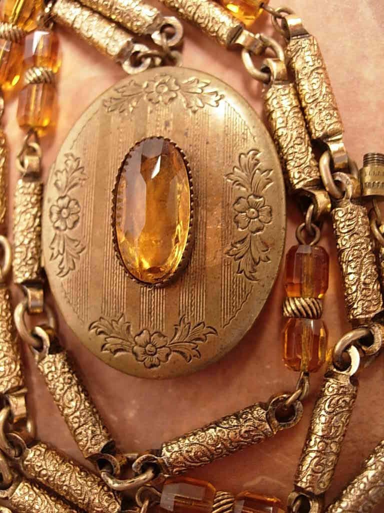 ANtique Art Deco Golden citrine Locket necklace - Necklaces & Pendants