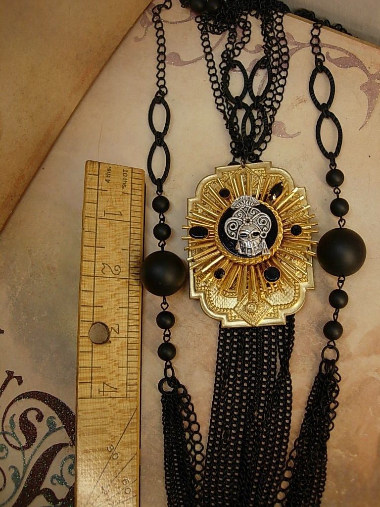 Gothic Masquerade necklace dripping in black chains and mask - Vintage ...