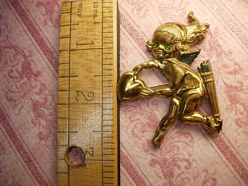 Antique Cherub Brooch rhinestone Cupid with arrows and enamel with ...