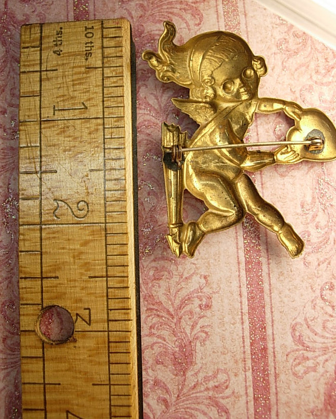 Antique Cherub Brooch rhinestone Cupid with arrows and enamel with ...
