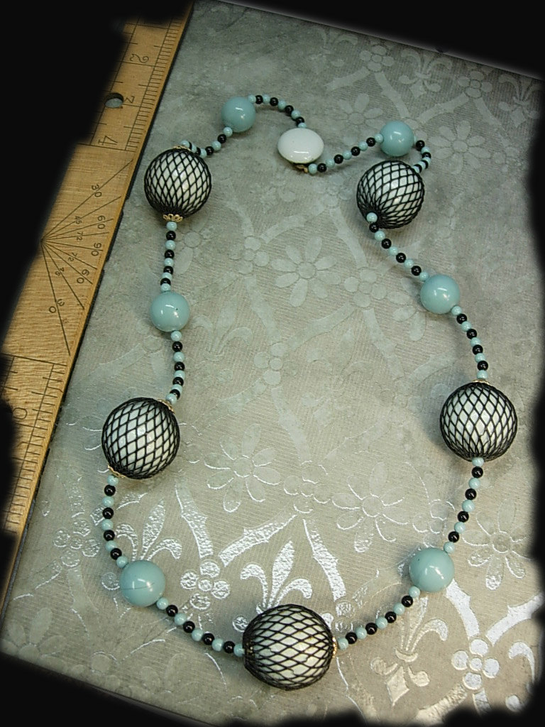 Japan signed necklace Vintage bizarre necklace Black net - Necklaces & Pendants