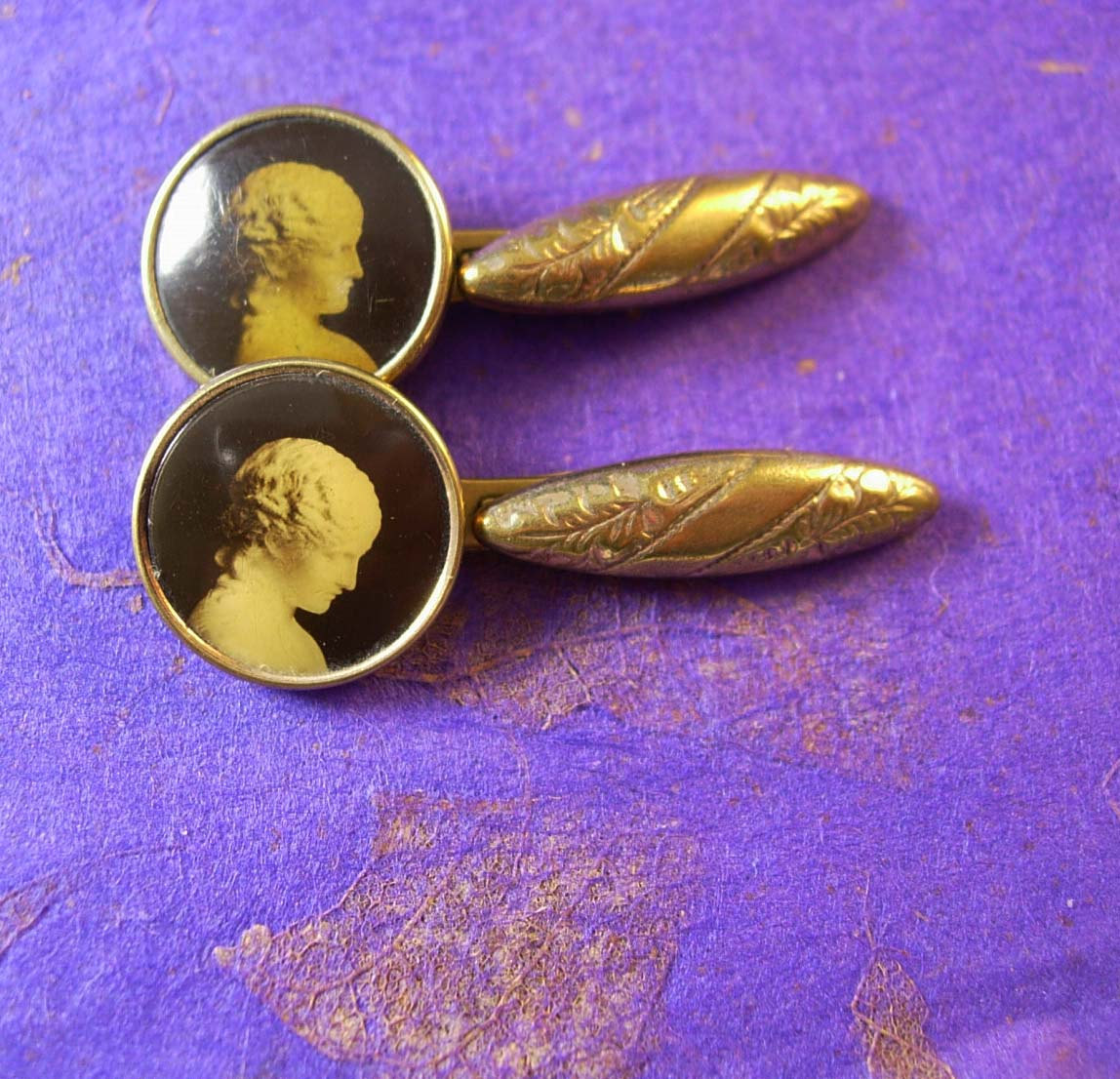 Antique Victorian Cufflinks Portrait Lady Women Essence Gold and ...