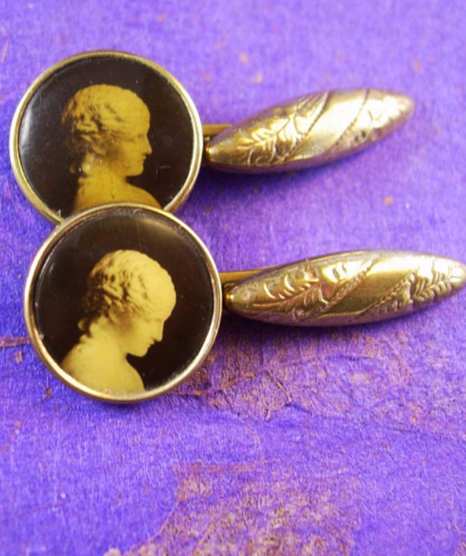 Antique Victorian Cufflinks Portrait Lady Women Essence Gold and ...