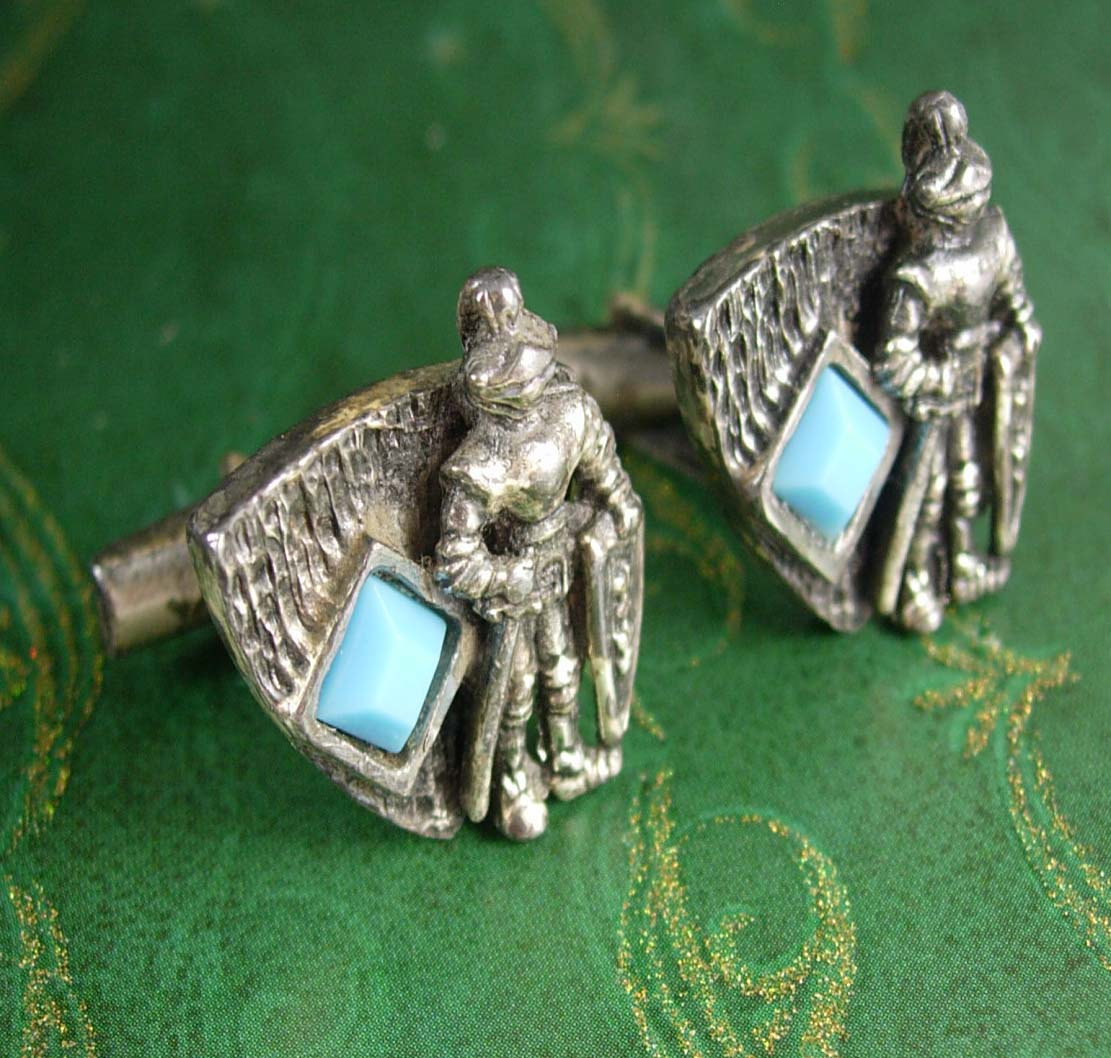 Vintage sterling cufflinks Turquoise Silver Medieval Knight 23 Grams ...