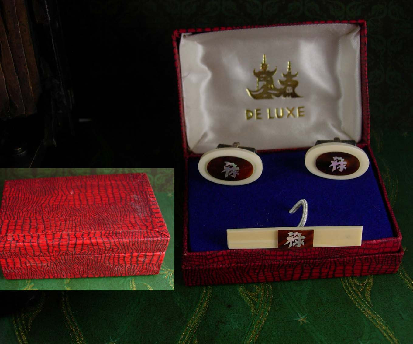 SYMBOLIC Vintage Chinese Silver Inlay Cufflinks HOPE Devotion LOVE ...