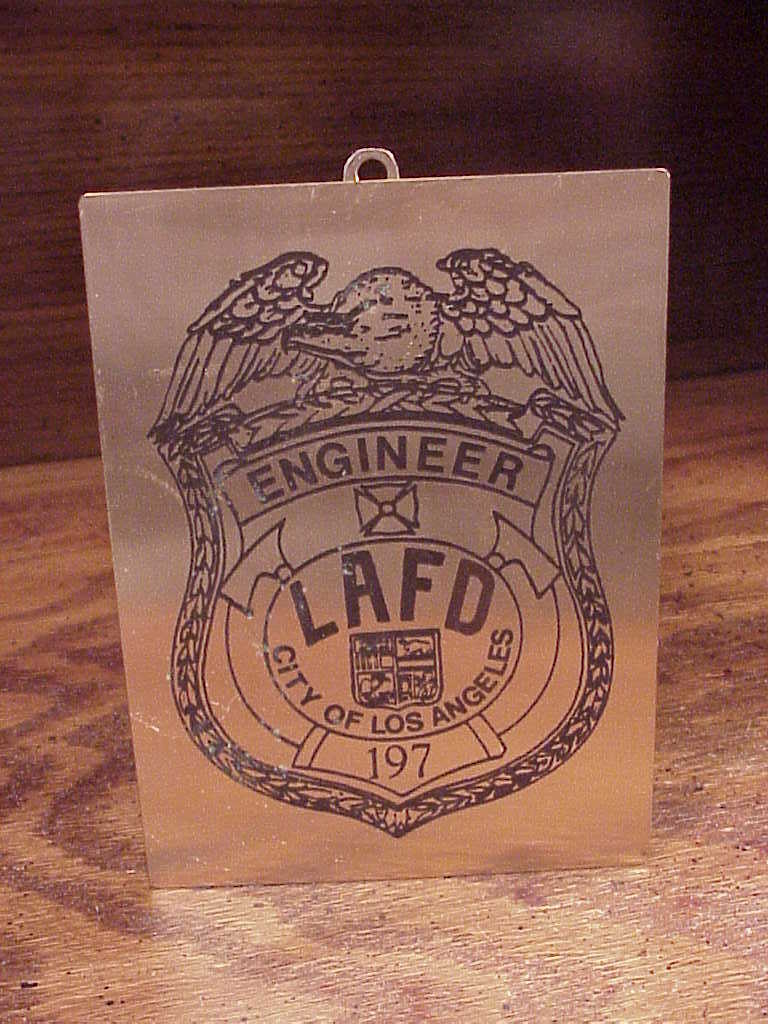 Los Angeles Fire Department Engineer Metal Hanging Plaque, LAFD, used ...
