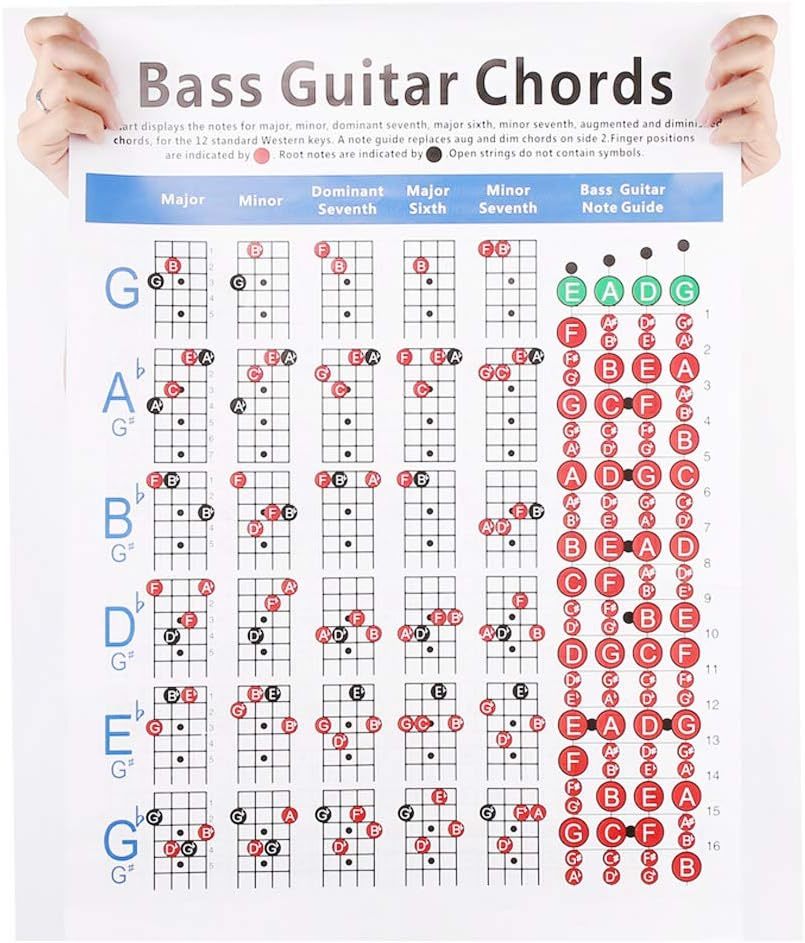 Guitar Chords Chart,Bass Guitar Finger Practice Chart Poster 4-String ...