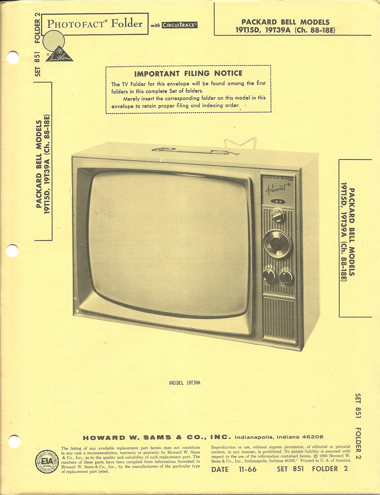 SAMS Photofact - Set 851 - Folder 2 - Nov 1966 - PACKARD BELL MODELS ...
