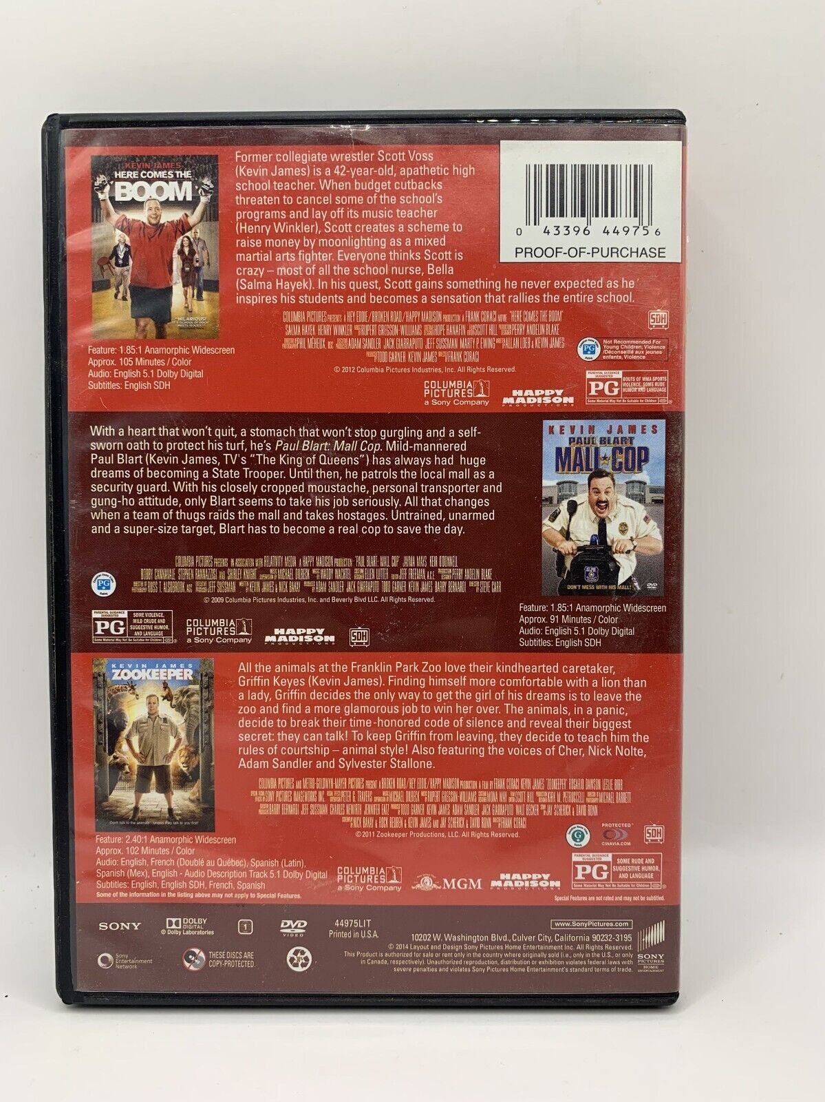 Boom / Blart / Zookeeper (DVD) Laugh Out Loud 3-Movie Collection Sony ...