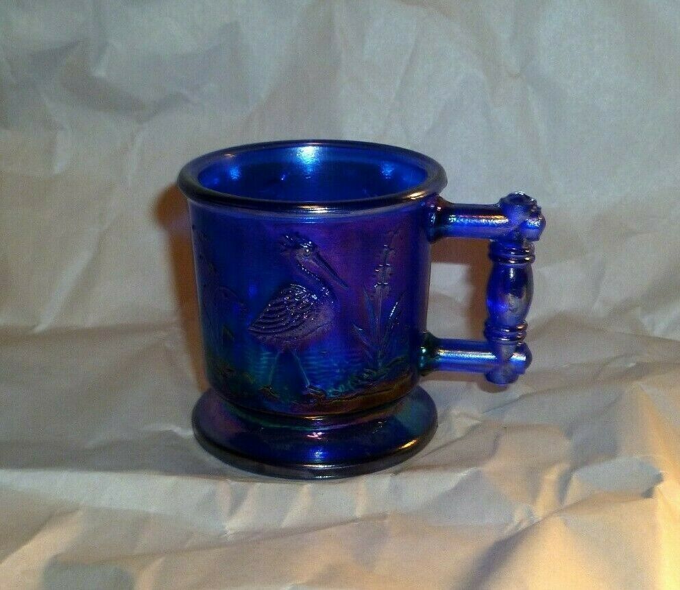 Boyd Carnival Glass Iridescent Childs Teacup COBALT BLUE Stork ...