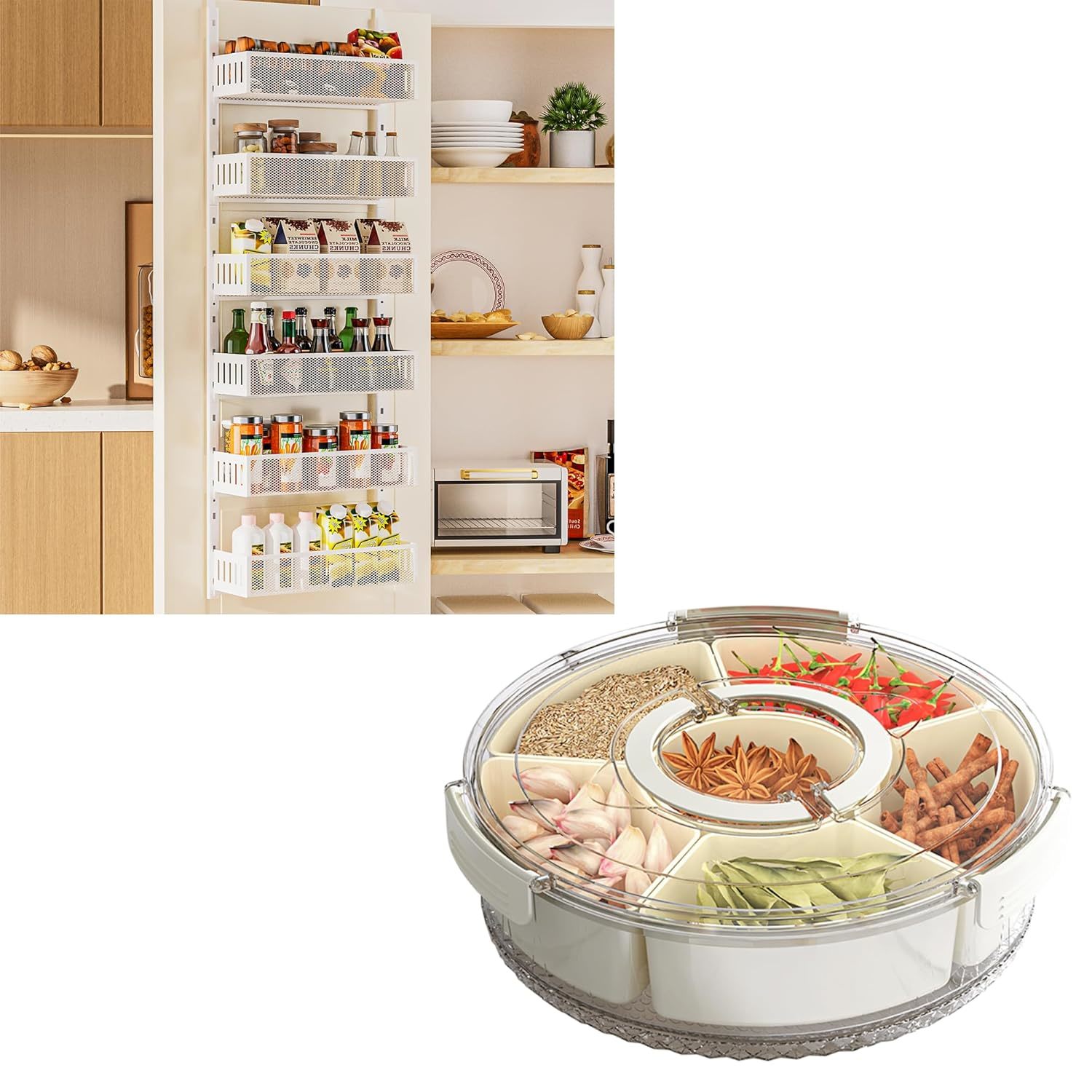 Rotating Snackle Box Container & Over The Door Pantry Organizer With ...