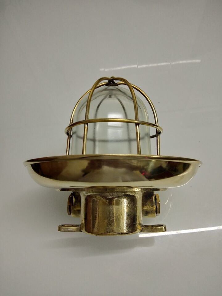 SHINY ANTIQUE BRASS CEILING WALL MOUNT MARINE BULKHEAD LIGHT WITH SHADE ...