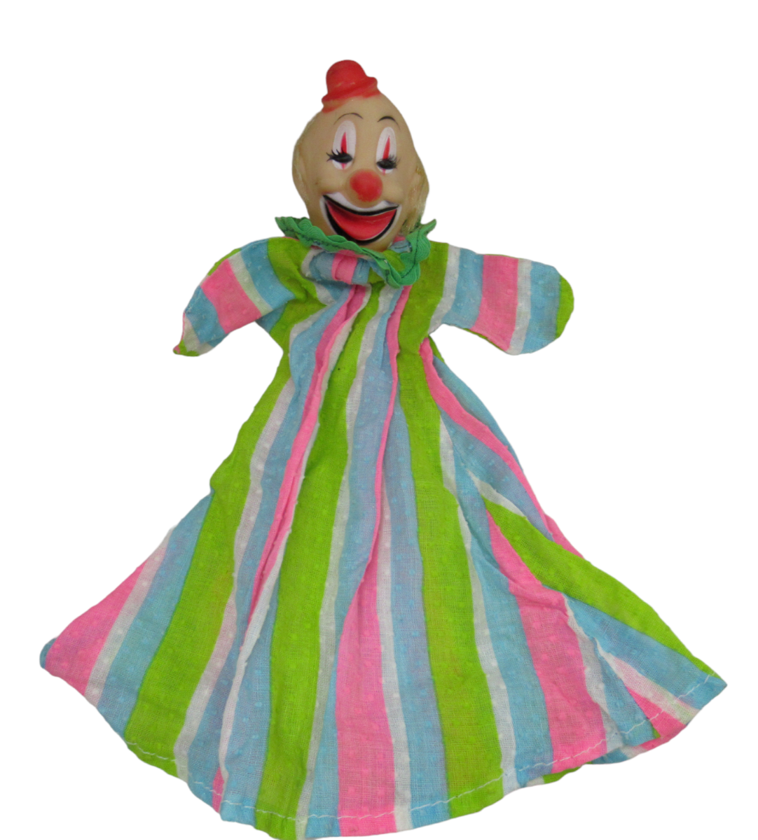 vintage hand puppet clown plastic vinyl head fabric cloth body pink ...