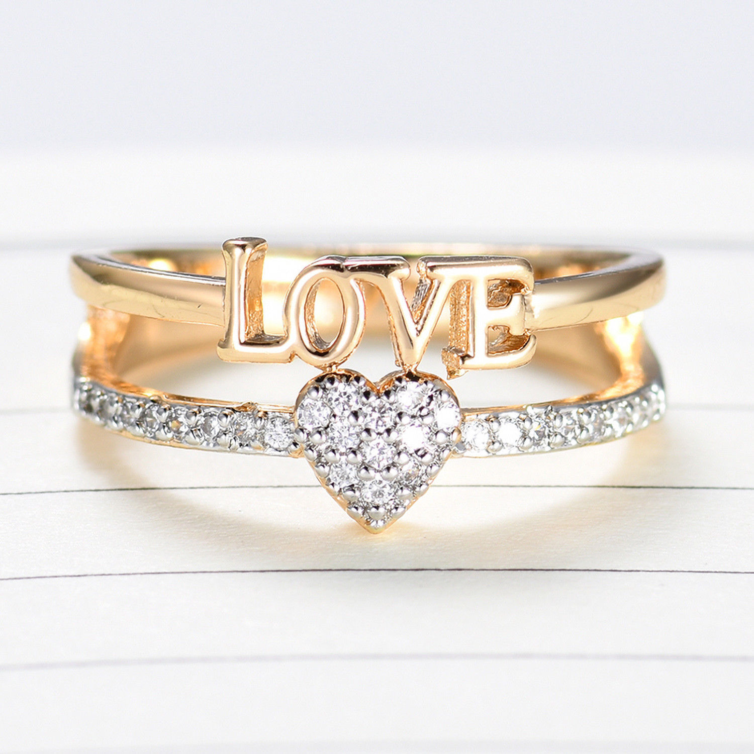 [Jewelry] Woman Love Heart Crystal Rhinestone Gold Filled Ring for ...