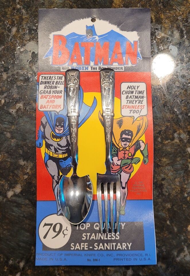 Batman Fork Spoon Set 1966 Imperial Knife Co. on Reproduction Card ...