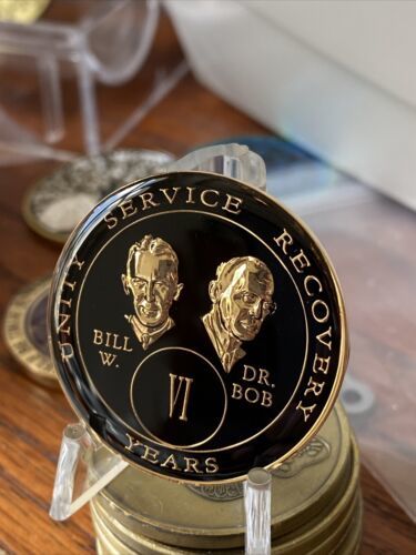 6 Year AA Founders Medallion Black Tri-plate Sobriety Chip - Tokens ...