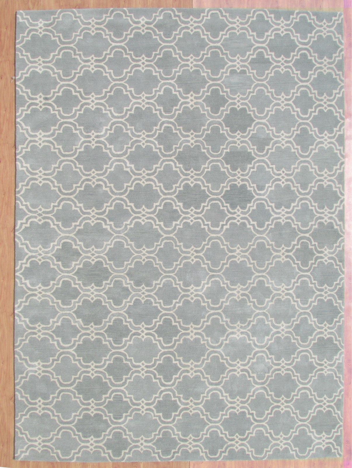 Modrern Scroll Tile Porcelain Blue 8' x 10' Handmade Persian Style Wool ...