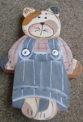 709CBB Blue Calico Boy Shelf Sitter Cat Wood - Handpainted Items