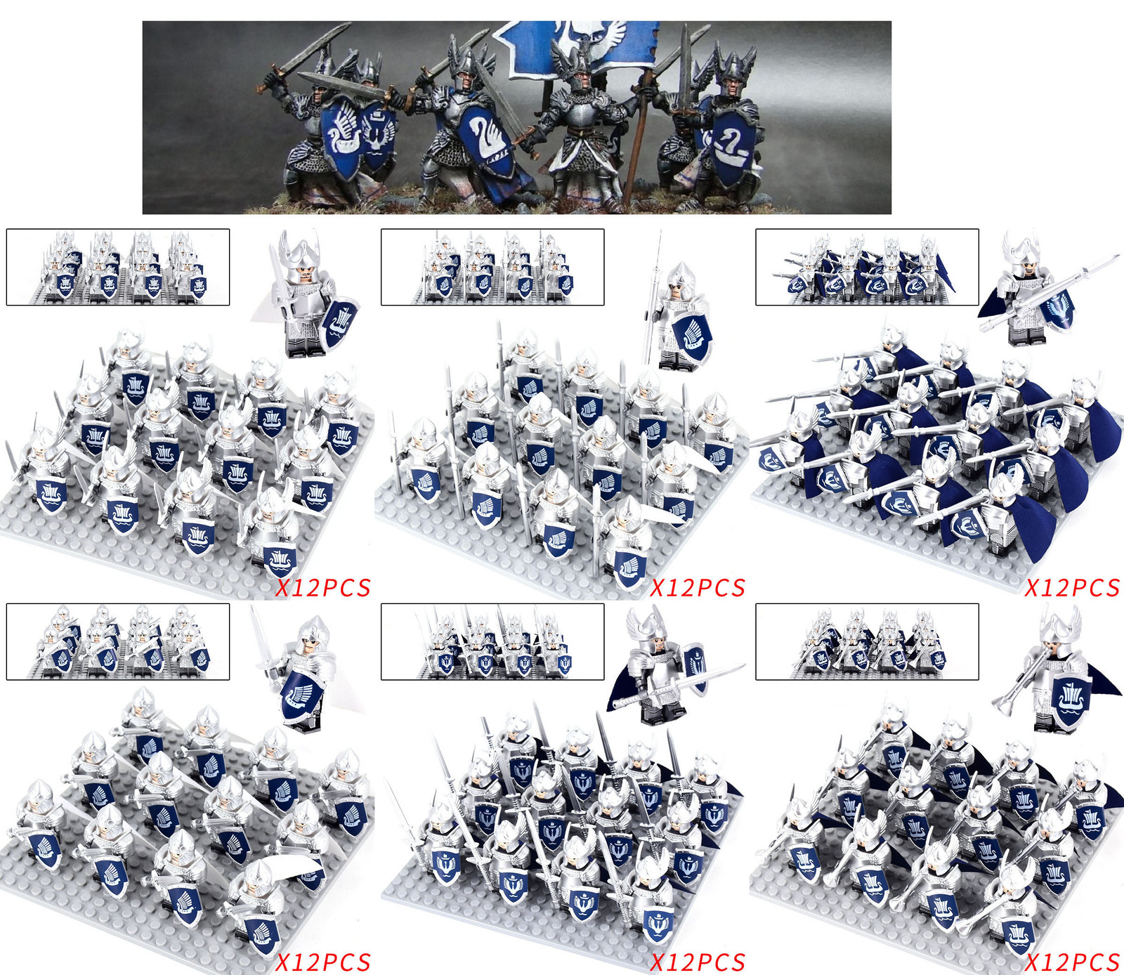 78pcs Swan Knights of Dol Amroth Gondor Army LOTR Custom Minifigure ...