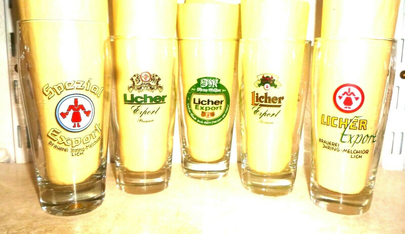 5 Licher Export Ihring & Melchior Lich German Beer Glasses - Germany
