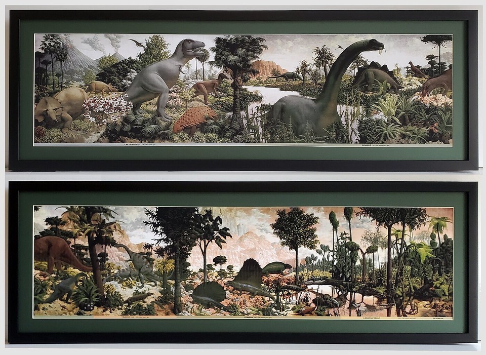 LARGE Age of Reptiles Dinosaur Mural By Zallinger Peabody Museum Framed ...