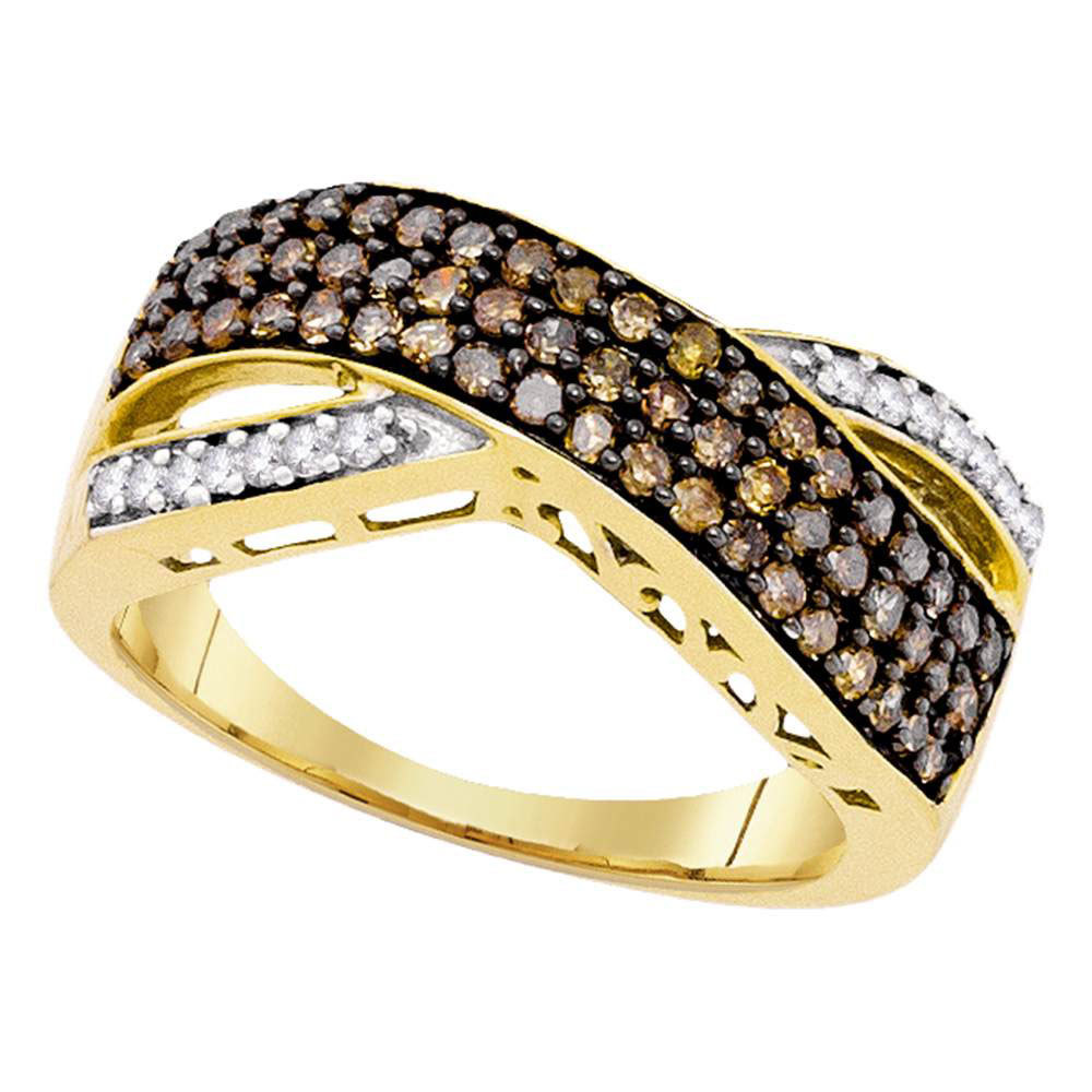 10k Yellow Gold Round Brown Color Enhanced Diamond Crossover Band Ring ...