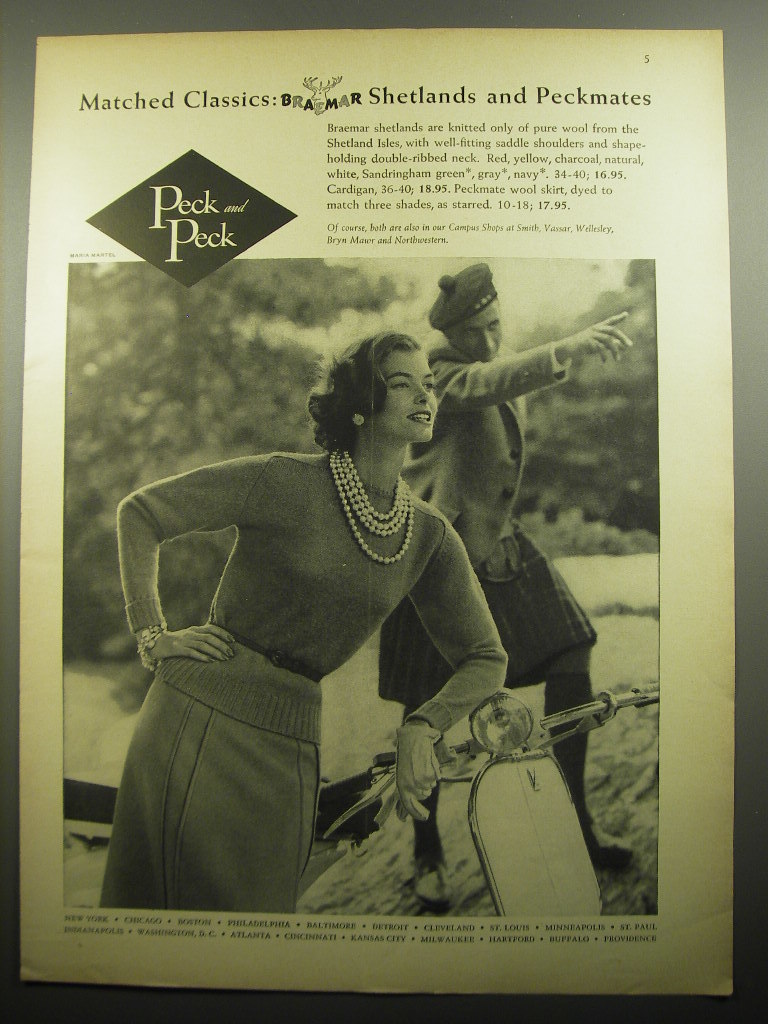 1957 Peck and Peck Fashion Ad - Matched Classics Braemar Shetlands and ...