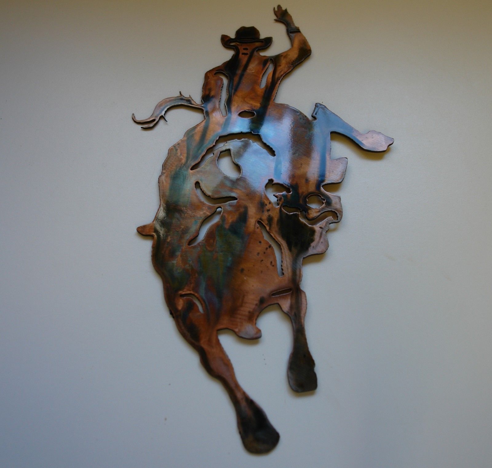 Bull Rider! Metal Wall Art Copper 9 1/2" x 17" - Sculptures & Figurines