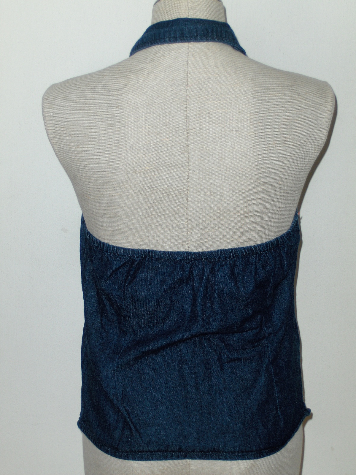 Womens Blue Jean Halter Top Size Small to Medium Embellished Flowers ...