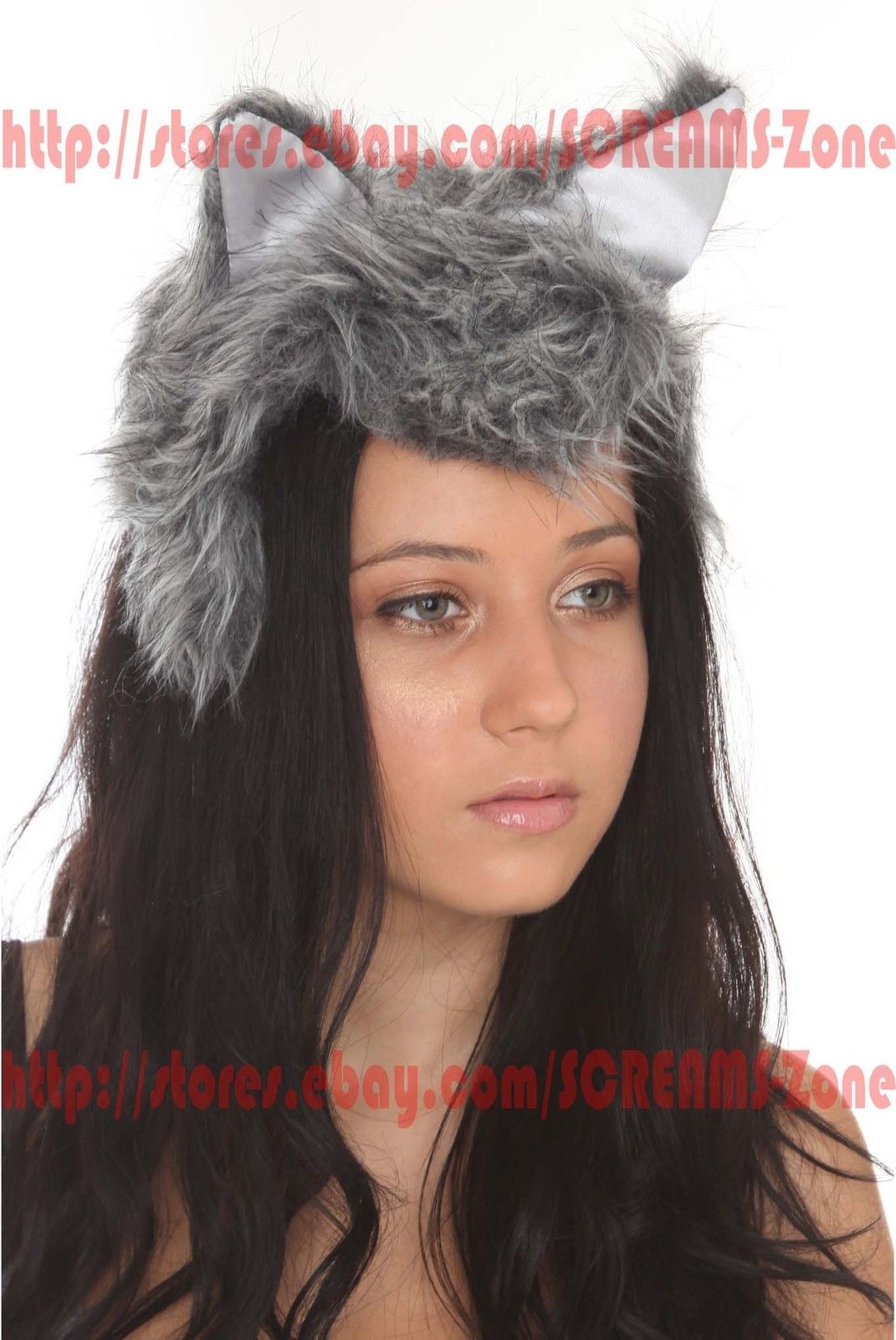 Hot Topic Cosplay Halloween Grey Wolf Cap Furry Faux Fur Cat Ears Cute ...