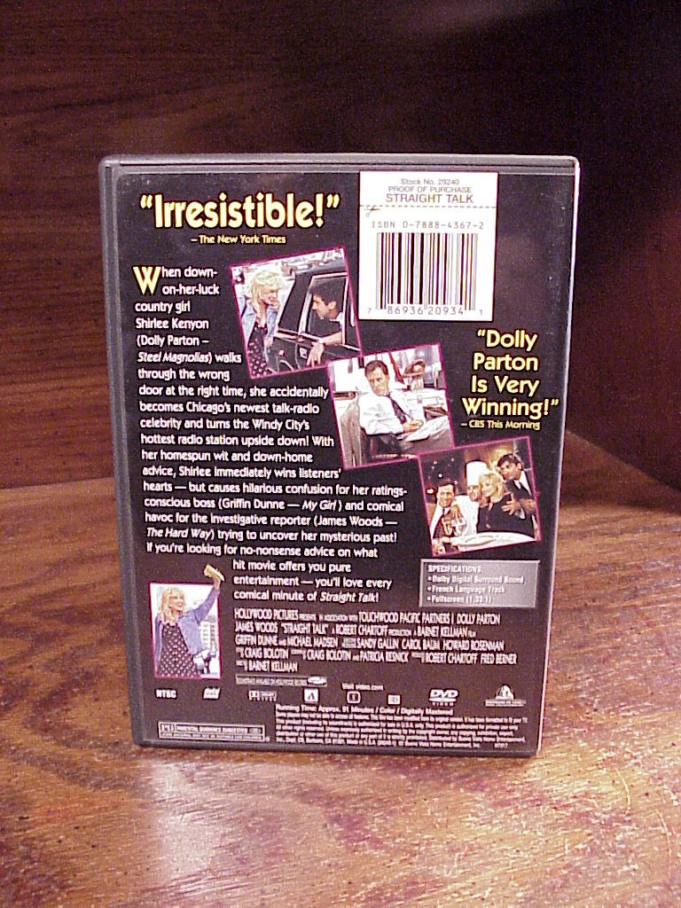 Straight Talk DVD, Used, 1992, PG, with Dolly Parton and James Wood ...