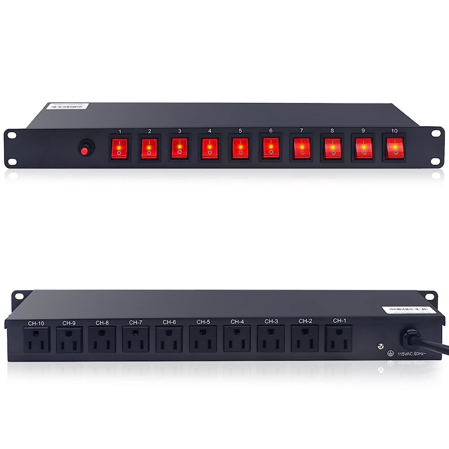 10 Outlet Horizontal 1U Rack Mount Pdu Power Strip - Surge Protection,10 Individ - Lighting ...