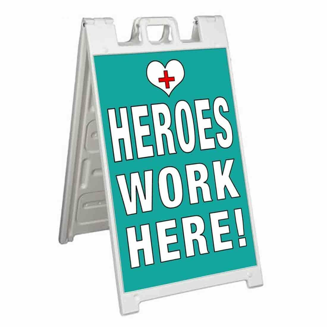 HEROS WORK HERE Signicade 24x36 Aframe Sidewalk Sign Banner Decal ...