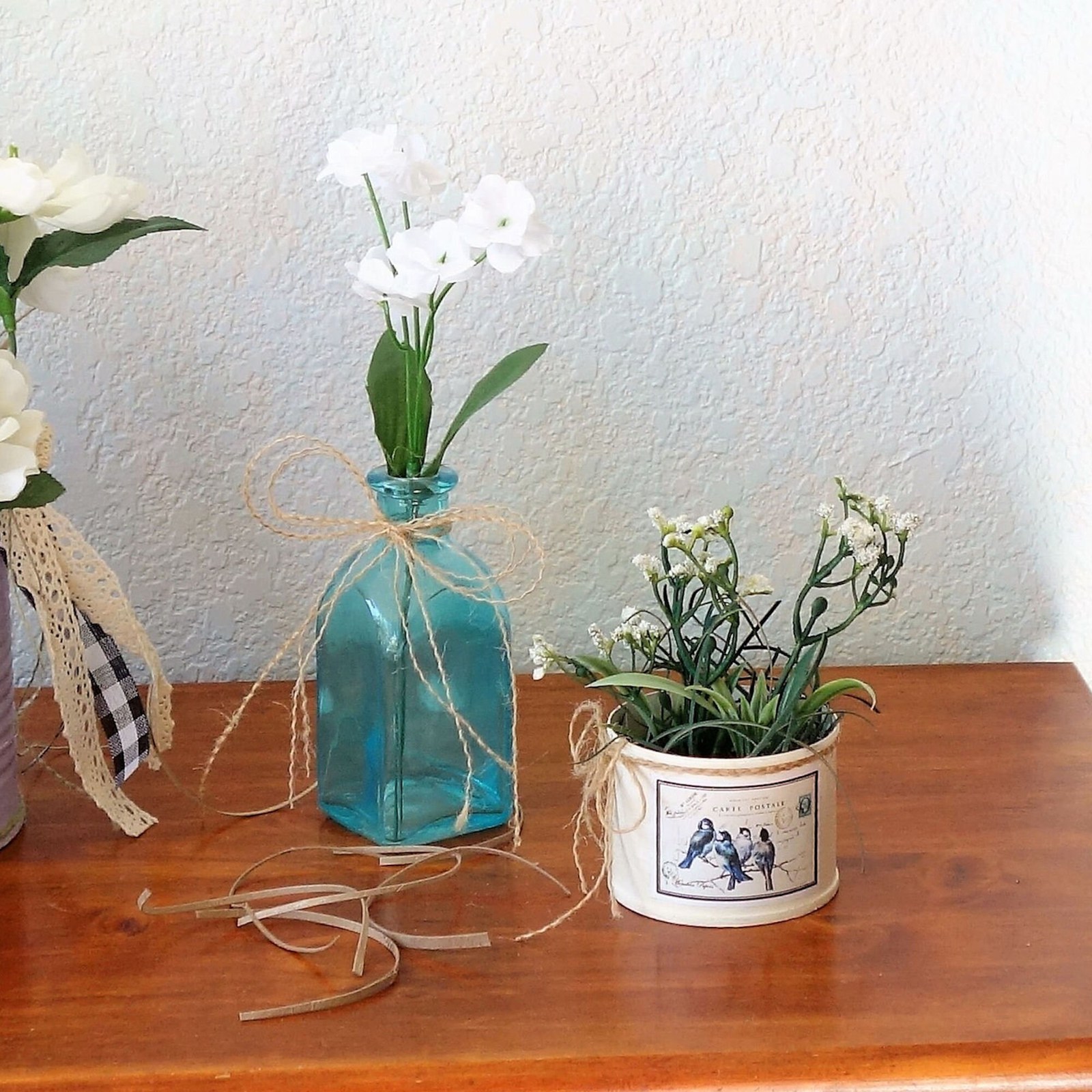 Blue Bud Vase and Mini Bluebird Bucket Planter English Garden Tiered ...