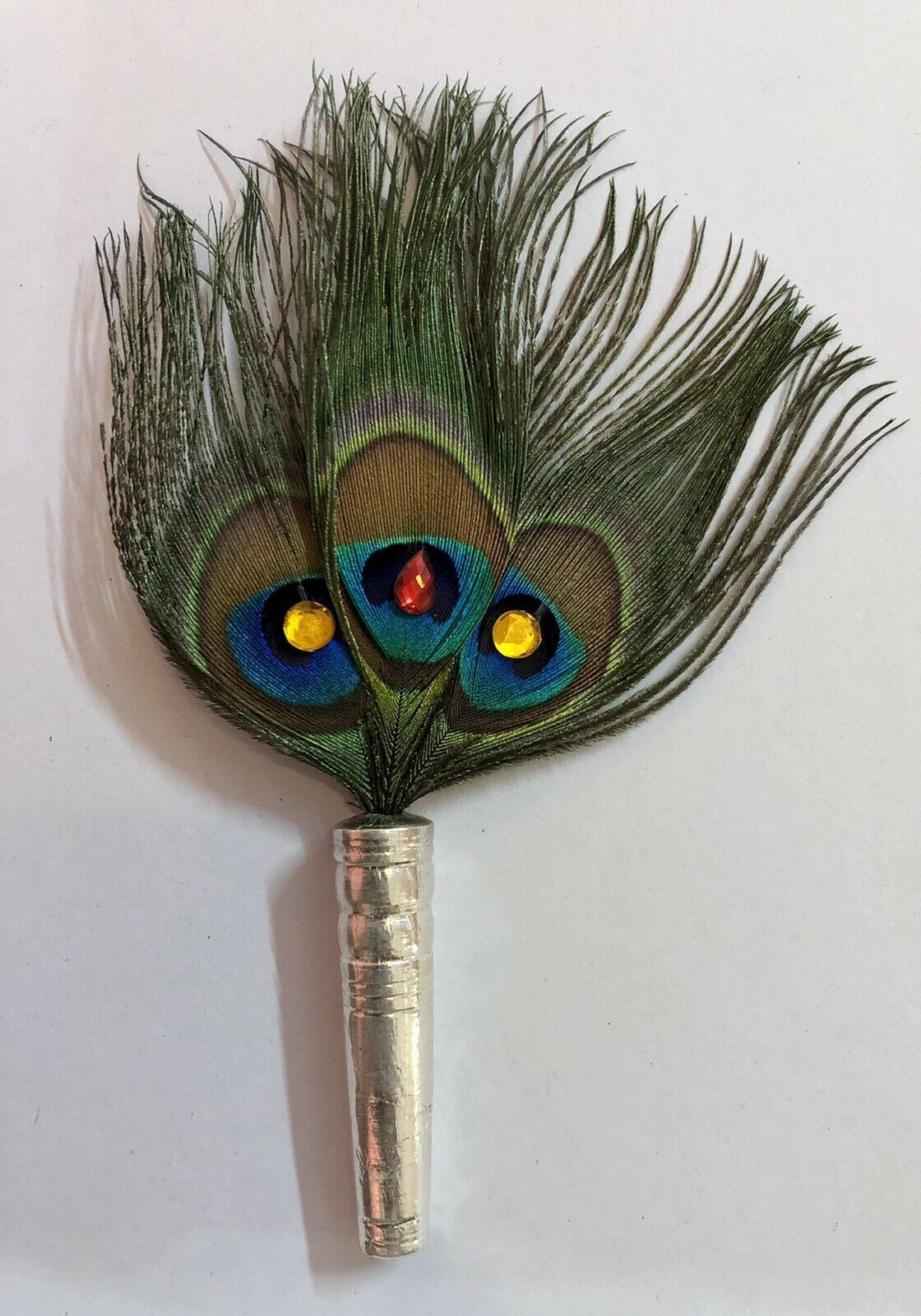 925 Silver Lord Krishna LADDU GOPAL Fan Pankha Pankhi Religious Peacock ...