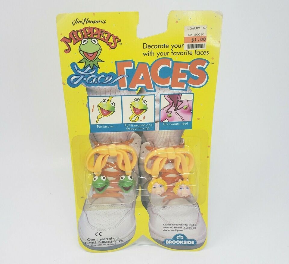 VINTAGE 1989 LACE FACES MUPPETS JIM HENSON KERMIT & MISS PIGGY MOC TOY ...