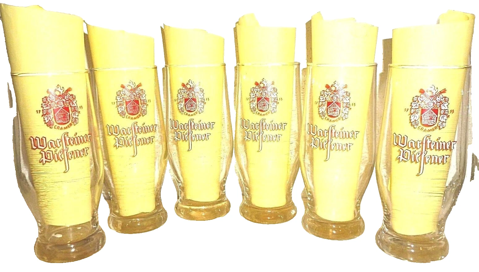 6 Warsteiner Pilsener Cramer Warstein Vintage German Beer Glasses - Germany