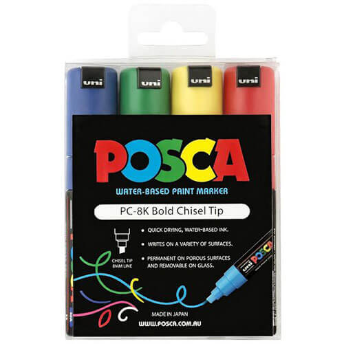 Uni Posca 8mm Tip Marker Assorted (4pk) - Assorted - Pens, Pencils ...