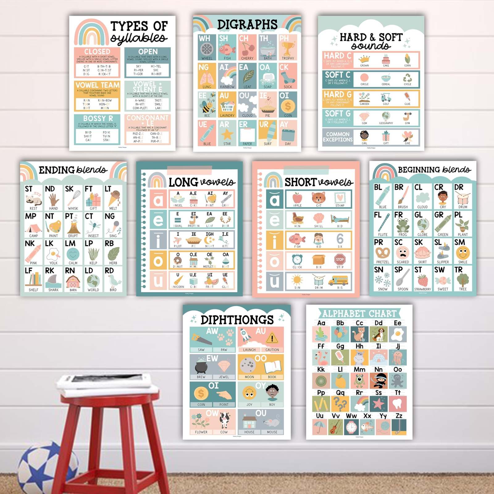Boho Phonics & Vowel Posters | Set of 9 | Educational Posters - Reading ...