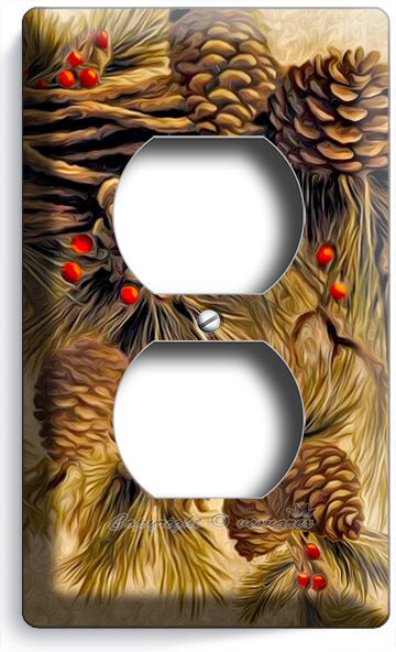 PINE CONES DUPLEX OUTLETS WALL PLATE VINTAGE COUNTRY CABIN RUSTIC ROOM ...