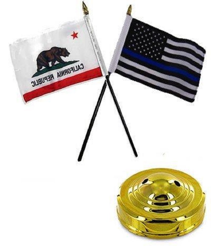 AES California State & USA Police Blue 4"x6" Flag Desk Set Table Stick ...